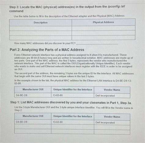 solved lab determine the mac address of a host topology