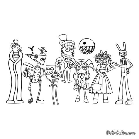 Раскраска Персонажи цифрового цирка распечатать раскраски для детей