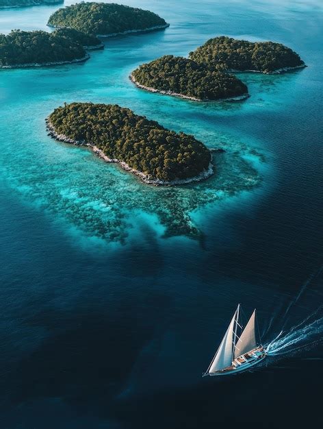 Sailing Yacht Navigating Through A Group Of Remote Islands Premium Ai