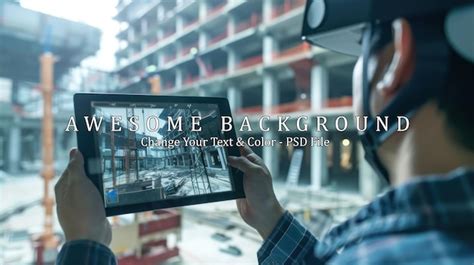 Construction Worker Using Tablet For Building Design Premium Ai Generated Psd