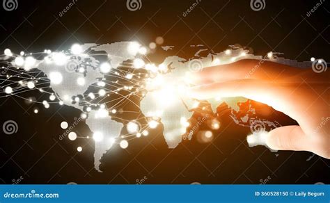 Global Network Connection Hand Touching World Map Stock Photo Stock ...