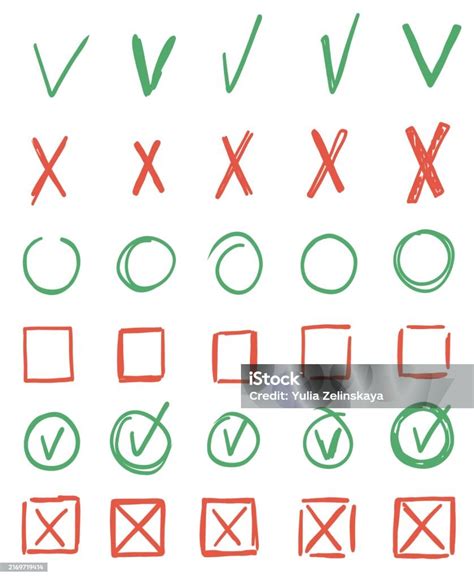 Doodle Hand Drawn Checkbox With Right Green V And Wrong Red X Sign Vector Illustration Stock