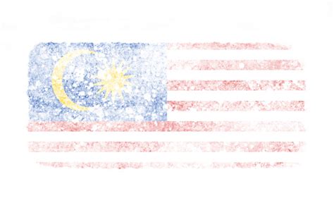 말레이시아 국기에서와 같이 파란색 흰색 및 빨간색으로 얼룩진 수채화의 희미한 부드러운 그라디언트의 수평 창조적 추상 배경 줄무늬 초승달 및 열네 점 별이있는 말레이시아