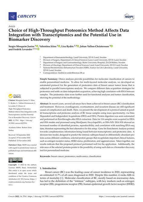 Pdf Choice Of High Throughput Proteomics Method Affects Data Integration With Transcriptomics