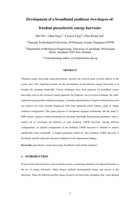 Pdf Development Of A Broadband Nonlinear Two Degree Of Freedom