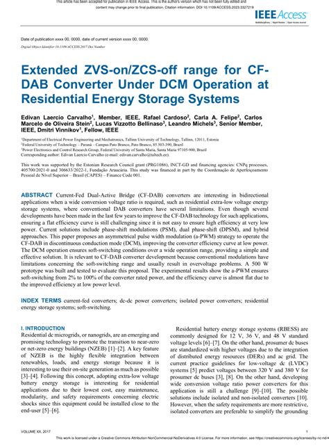Pdf Extended Zvs On Zcs Off Range For Cf Dab Converter Under Dcm Operation At Residential