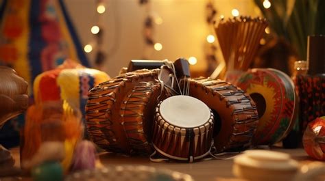 Group Of Musical Instruments On Table Hispanic Heritage Month Premium