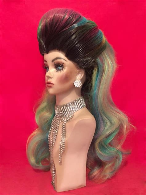 Rainbow Updo Wig Lace Front Drag Queen Wig Ombre Beehive Long Etsy