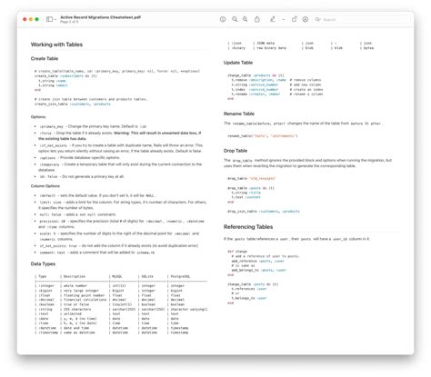 Active Record Migrations Cheatsheet Rrails