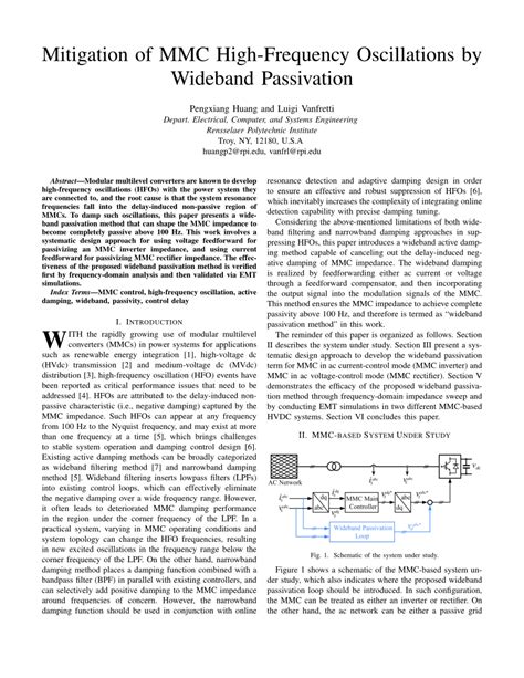 Pdf Mitigation Of Mmc High Frequency Oscillations By Wideband Passivation