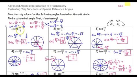 10 To 15 Evaluating Trig Functions At Special Reference Angles Youtube