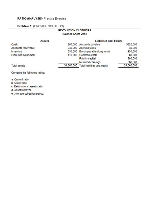 Ratio Analysis Practice Exercise Pdf