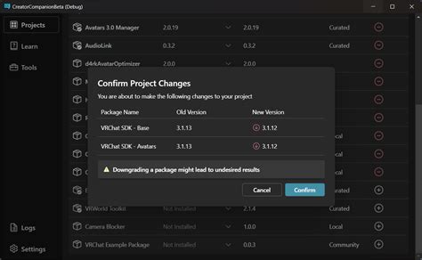 Vpm Should Warn When Other Packages Will Be Changed Issue Vrchat Community Creator