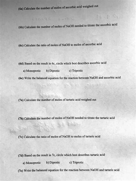 Solved 62 Calculate The Number Of Moles Of Ascorbic Acid Weighed Out Of Naoh Nceded Titrate