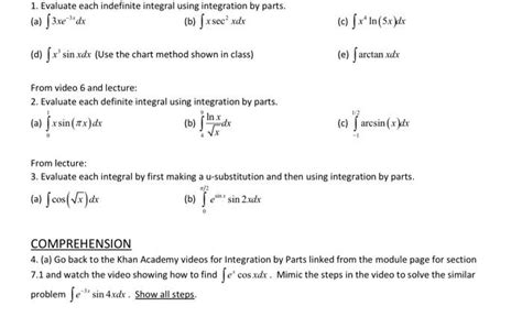 solved 1 evaluate each indefinite integral using
