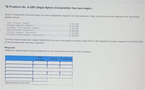 solved tb problem qu 6 283 algo spiess corporation has