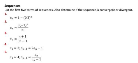 Solved Sequences List The First Five Terms Of Sequences