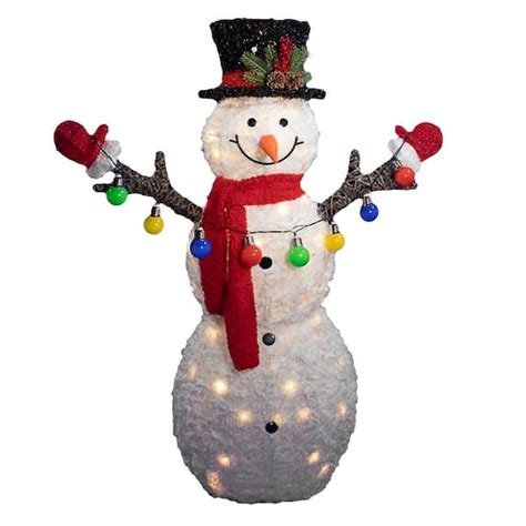 Alpine Corporation White Fabric 3d Snowman Holding Christmas Lights W