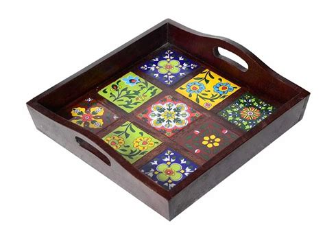 Material Wood 6 Tile Tray Kt0139 B Type Decorative Trays 14 Inch At ₹ 1000 Piece In Jodhpur