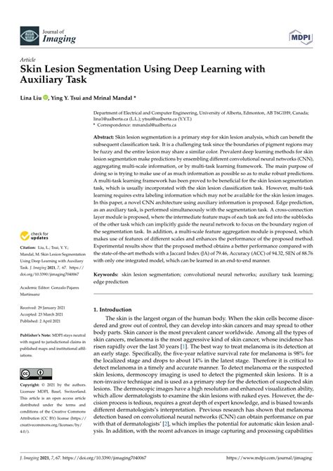 PDF Skin Lesion Segmentation Using Deep Learning With Auxiliary Task