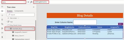 how to hide a column in power apps data table