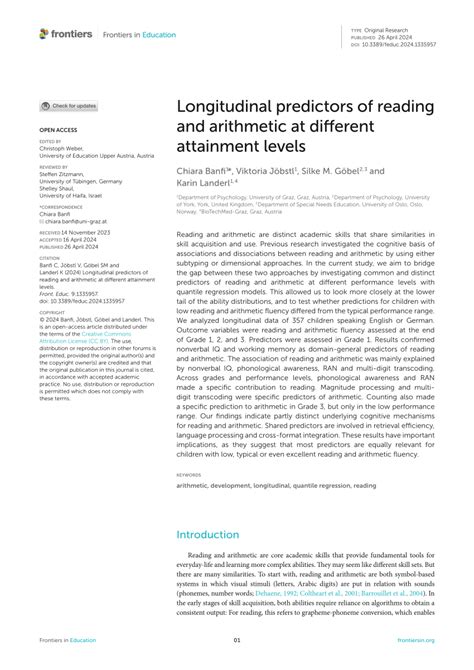 Pdf Longitudinal Predictors Of Reading And Arithmetic At Different Attainment Levels