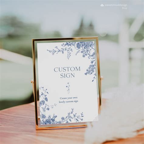 Custom Table Sign Template Dusty Blue Flower Custom Sign Steel Blue