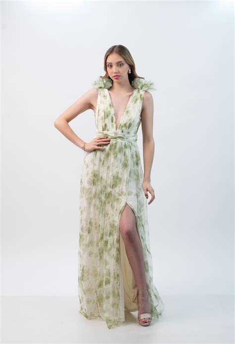 Vestido Verde Con Blanco Flor En Hombros Maria Maria Vestidos