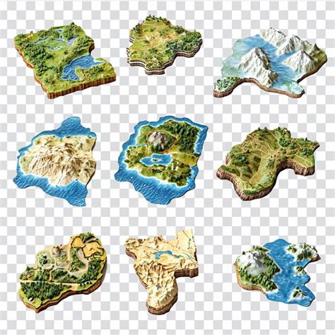 Detailed Geography Maps Set For Classroom Learning Isolated Image
