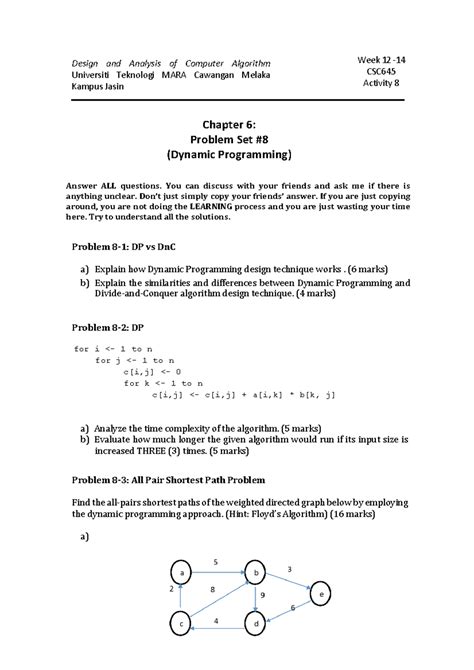 Csc645 Week 12 Dynamic Programming Problem Set Solutions Studocu