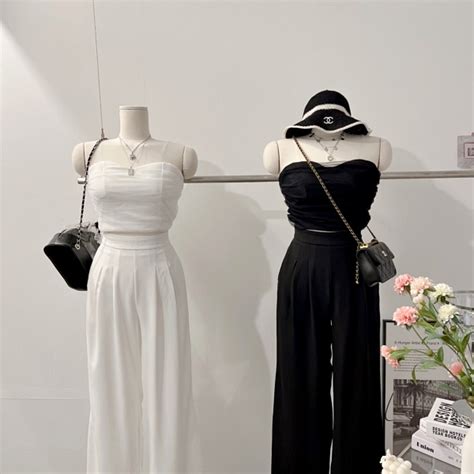 이프유마인 탑팬츠set페미닌 여름 부케 크롭 하트넥 셔링 쉬폰 튜브탑 나시 핀턱 와이드 슬랙스 팬츠 투피스 세트 2color