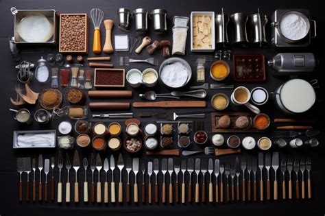 Premium Ai Image Baking Tools And Ingredients Neatly Arranged