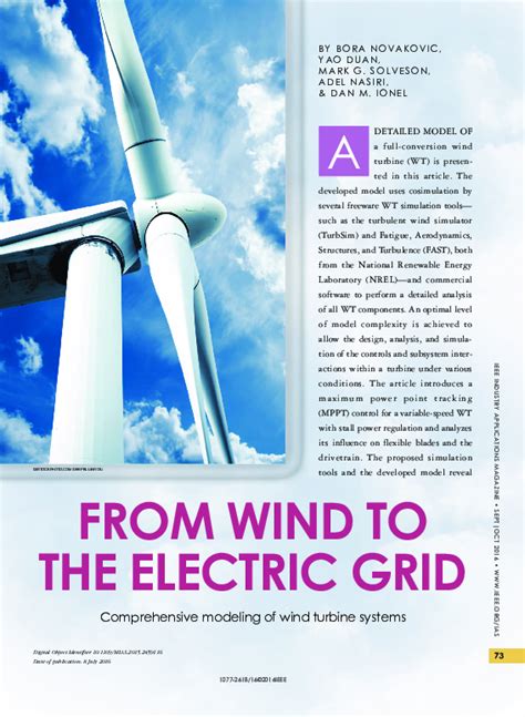 Pdf From Wind To The Electric Grid Comprehensive Modeling Of Wind Turbine Systems Dan Ionel