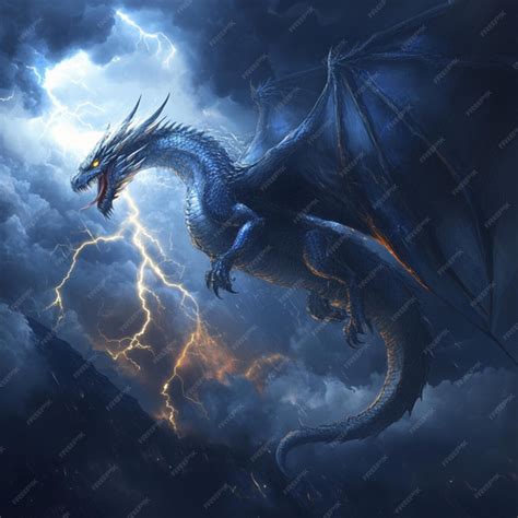 A Dragon With A Lightning Bolt In The Background Premium Ai Generated