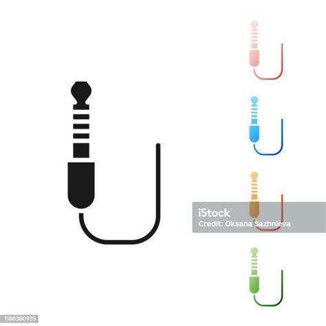 흰색 배경에 격리 된 블랙 오디오 잭 아이콘 연결 사운드 장비용 오디오 케이블입니다 플러그 와이어 악기 다채로운 아이콘을 설정합니다 벡터 일러스트레이션 0명에 대한 스톡
