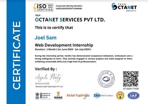 Joel Sam On Linkedin Internship Octanet Webdevelopment