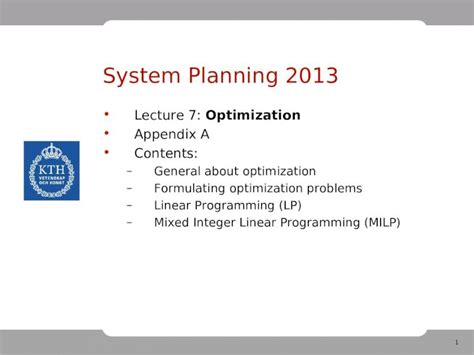 Ppt 1 System Planning 2013 Lecture 7 Optimization Appendix A Contents General About