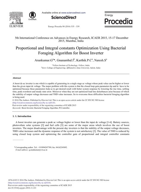 Pdf Proportional And Integral Constants Optimization Using Bacterial Foraging Algorithm For