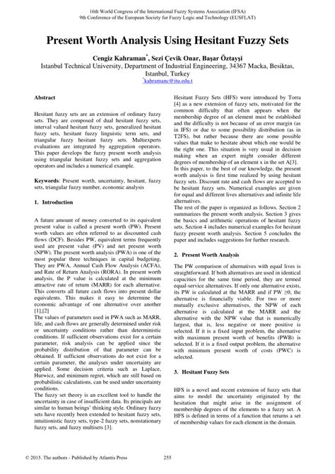 Pdf Present Worth Analysis Using Hesitant Fuzzy Sets