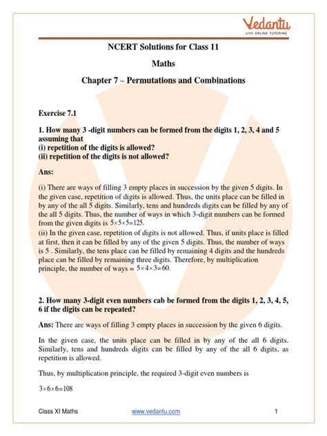Class 11 Maths Permutations And Combinations Part 2 Pdf