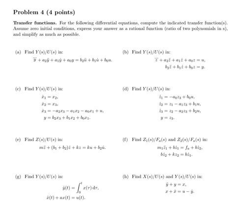 Solved Transfer Functions For The Following Differential Chegg Com