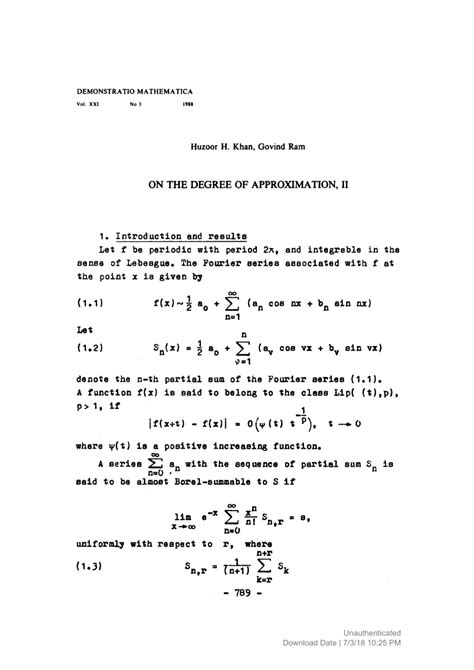 Pdf On The Degree Of Approximation Ii