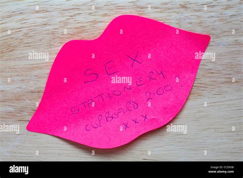 Pink Lips Post It Note Sticker Left On Desk With Hand Written Message Sex Stationery Cupboard