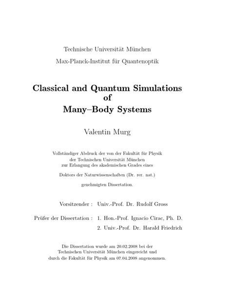 Classical And Quantum Simulations Of Many Body Systems Author Valentin Murg Pdf Quantum