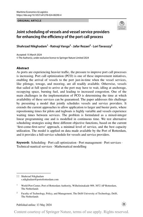 Joint Scheduling Of Vessels And Vessel Service Providers For Enhancing The Efficiency Of The