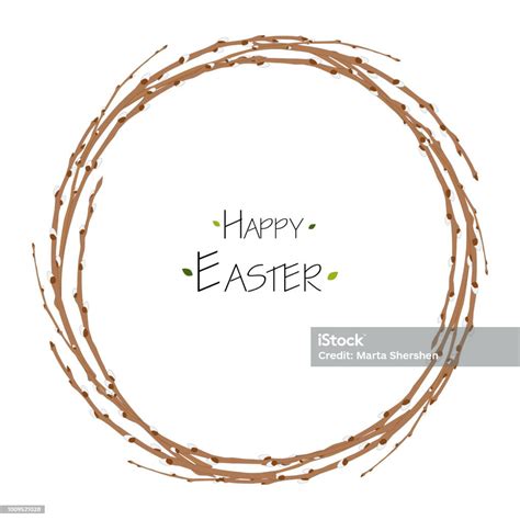 버드 나무 화 환 그리고 텍스트와 다채로운 행복 한 부활절 인사 카드 부활절 배경입니다 손으로 그린된 벡터 일러스트 레이 션 0명에 대한 스톡 벡터 아트 및 기타 이미지