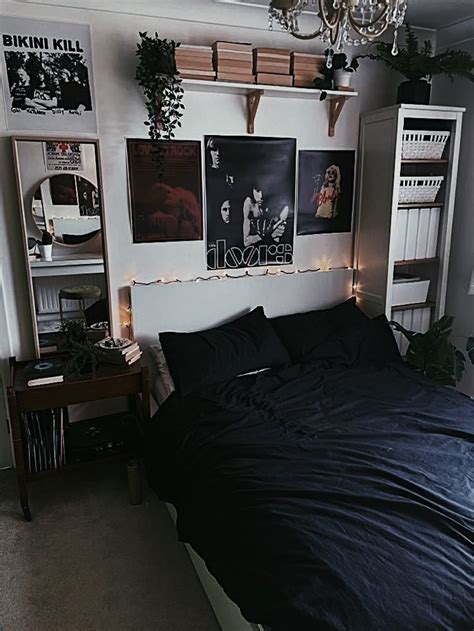 Dark Dorm Room Aesthetic With Black Sheets And Lights
