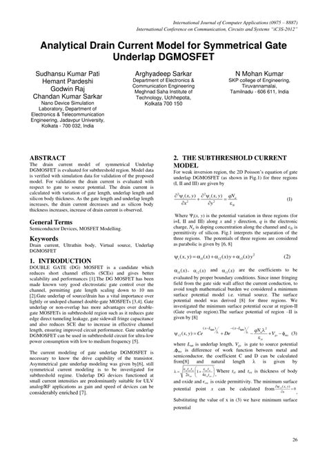 Pdf Analytical Drain Current Model For Symmetrical Gate Underlap Dgmosfet