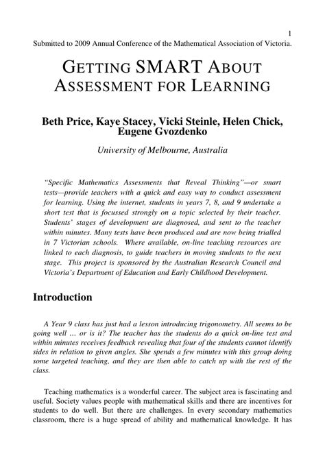 Pdf Getting Smart About Assessment For Learning