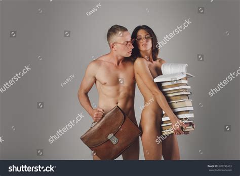 Sexy Student Girl Stack Books Naked Stock Photo Shutterstock
